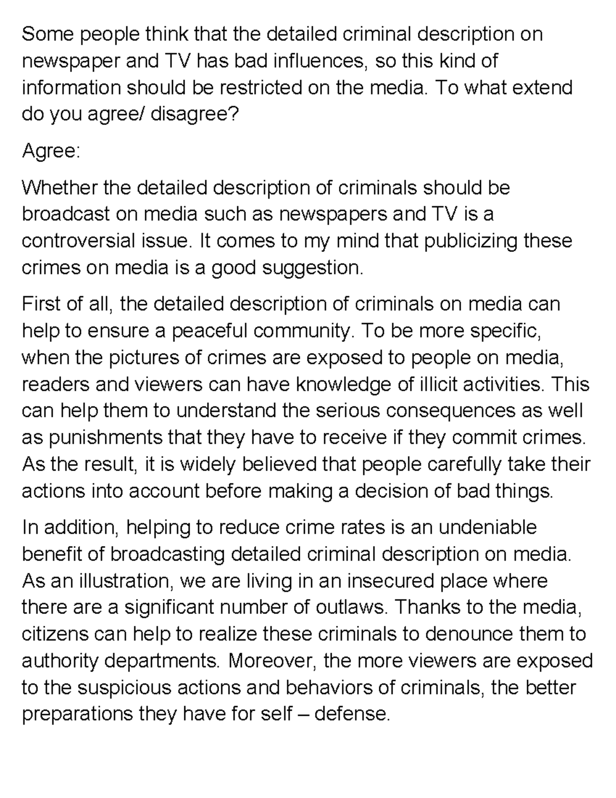 Criminal Description on TV: Agree or Disagree? - Studocu