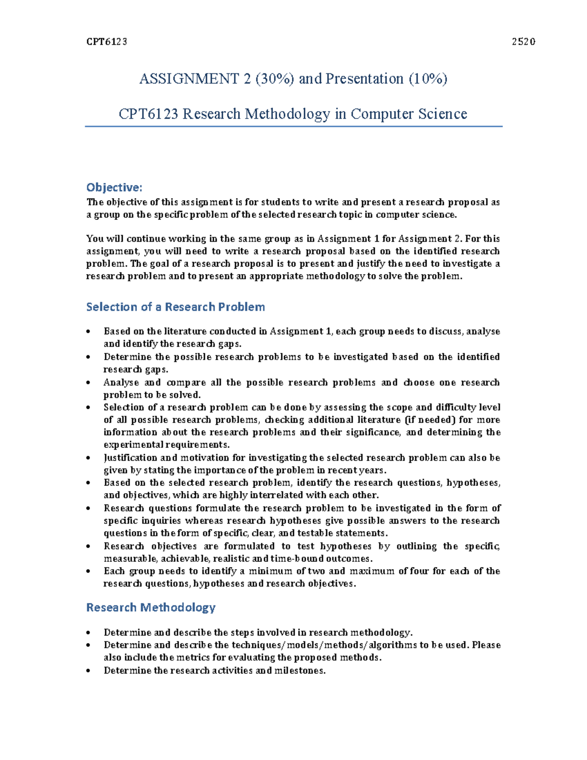 CPT6123 2520 Research Proposal Assignment 2 Guidelines - Studocu