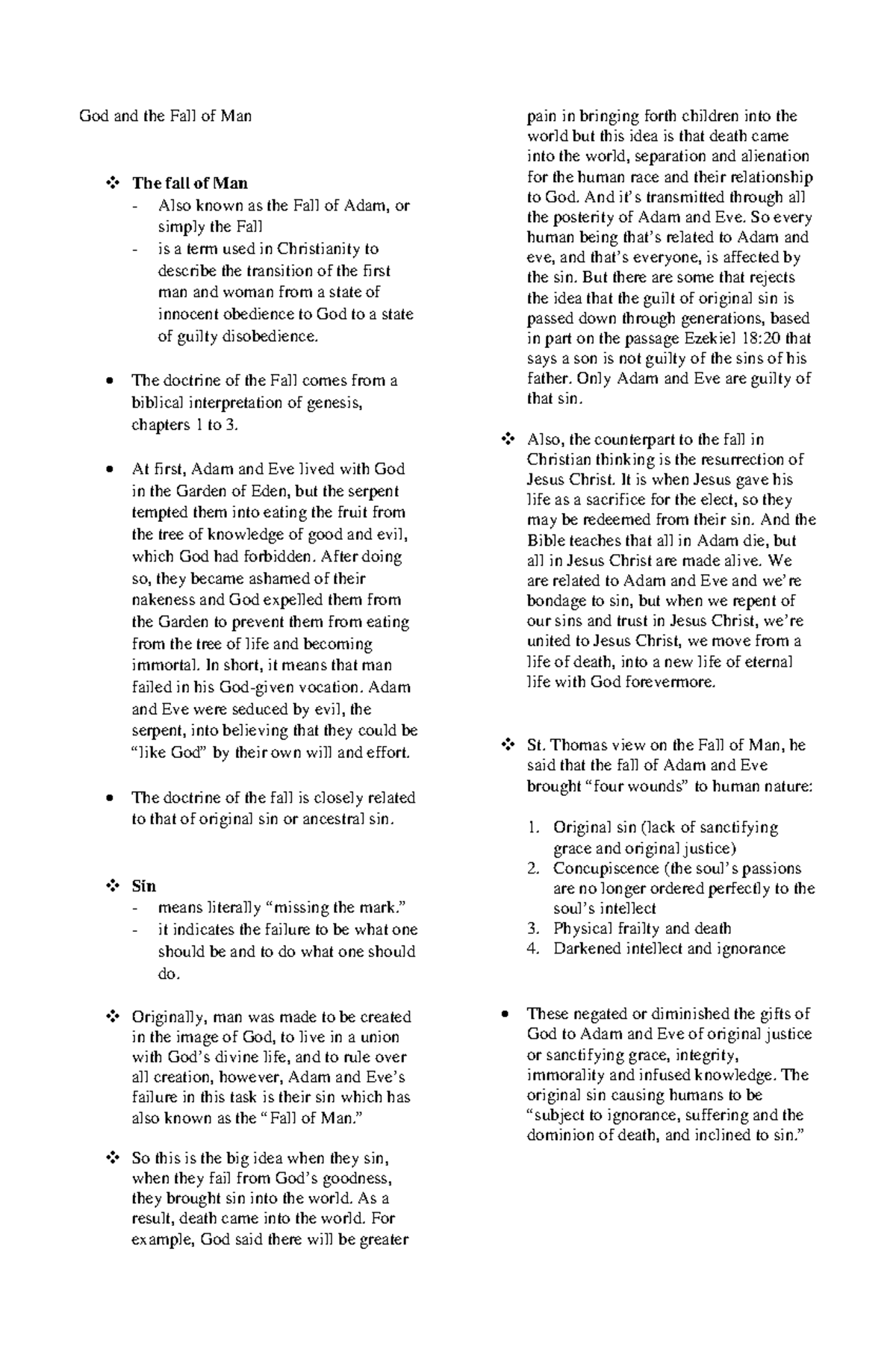 Christianity 101: Lecture Notes on the Fall of Man and Original Sin ...