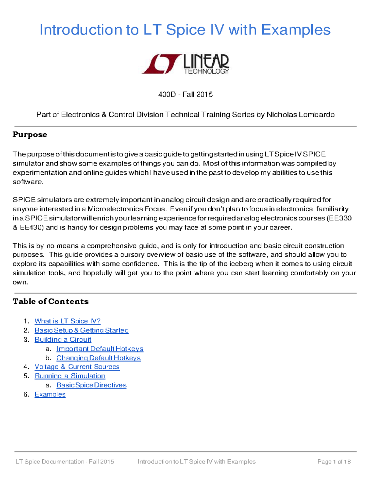 Introduction to LTSpice IV - Lab 1 (400D, Fall 2015) Guide - Studocu