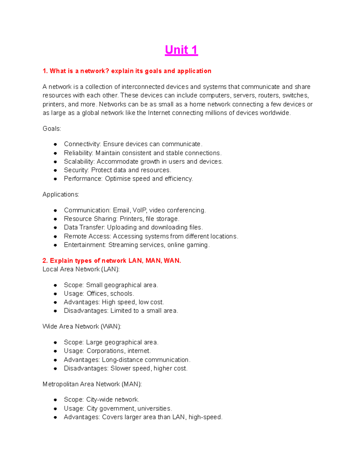Computer Network Imp Qs & As for Course CN101 Study Guide - Studocu