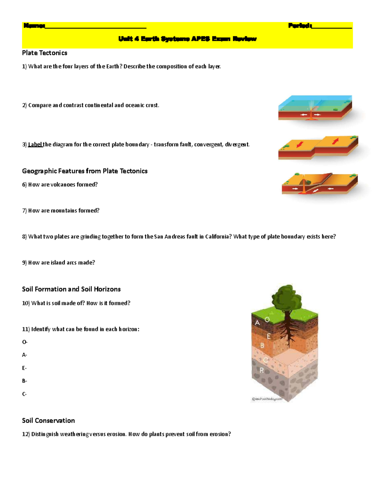 Unit 4 APES Exam Review: Earth Systems & Plate Tectonics Insights - Studocu