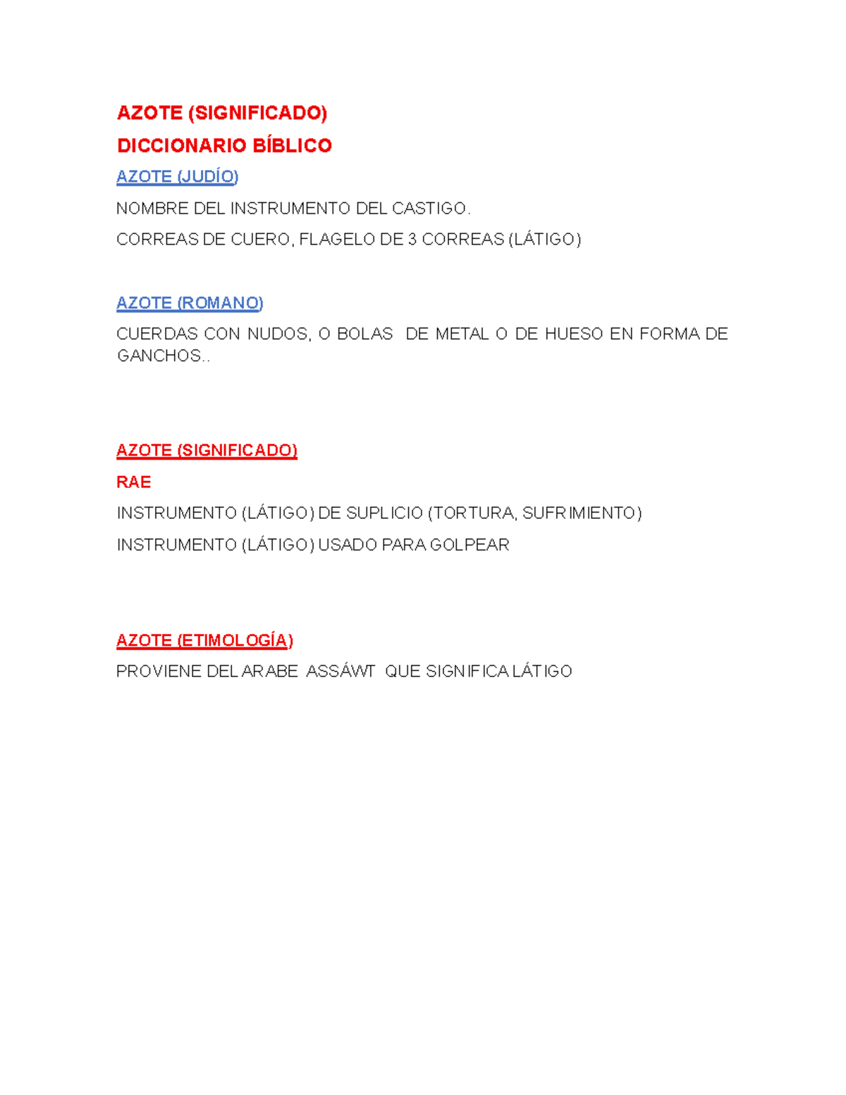 AZOTE: SIGNIFICADO Y ETIMOLOGÍA EN DICCIONARIO BÍBLICO - Studocu