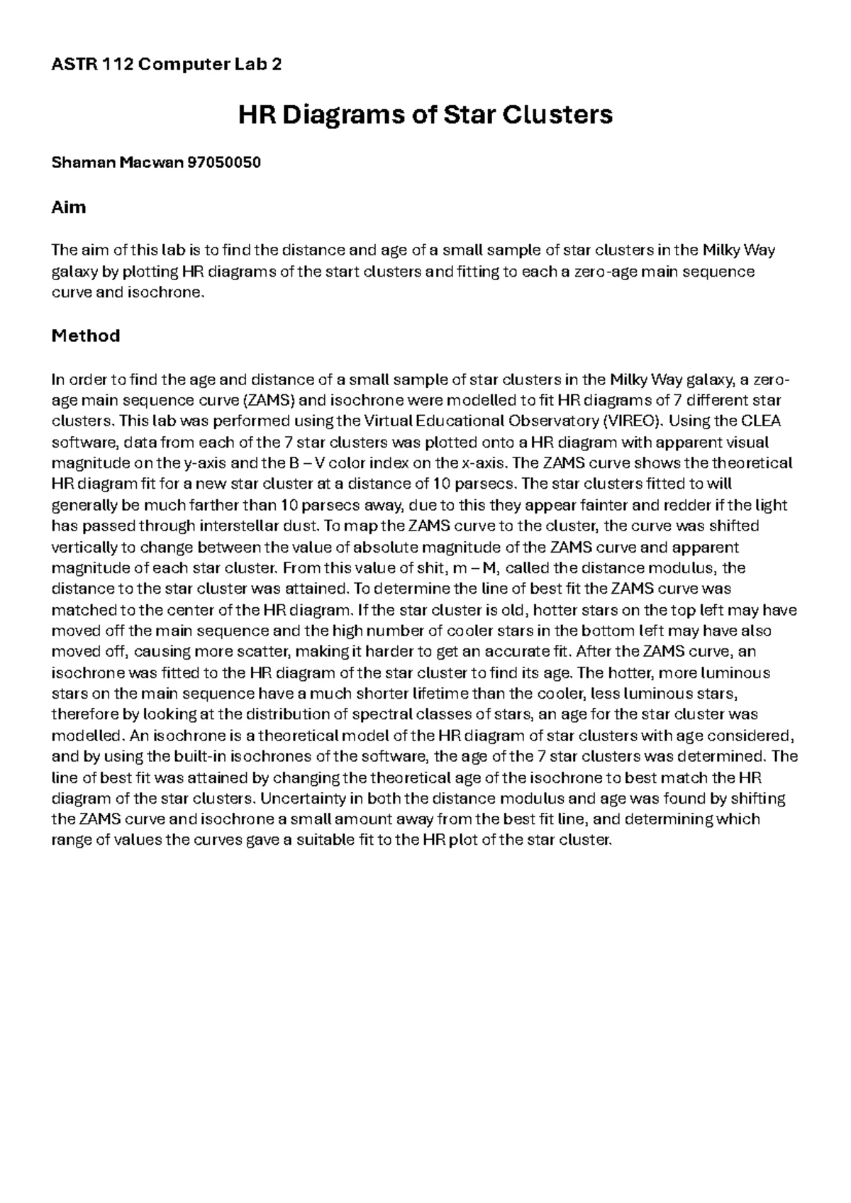 ASTR 112 Lab 4 Report: Analyzing the Hubble Relation and Galaxy Distances - Studocu