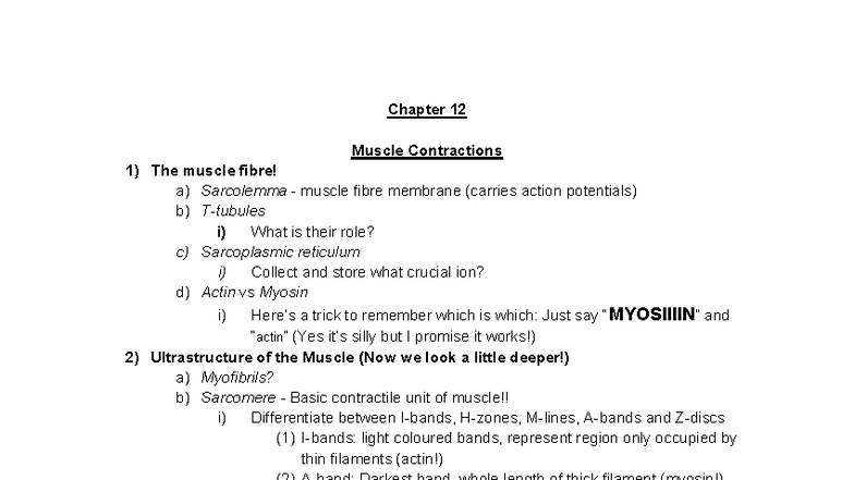 Chapter 12 - Muscle Contractions Study Guide - Studocu