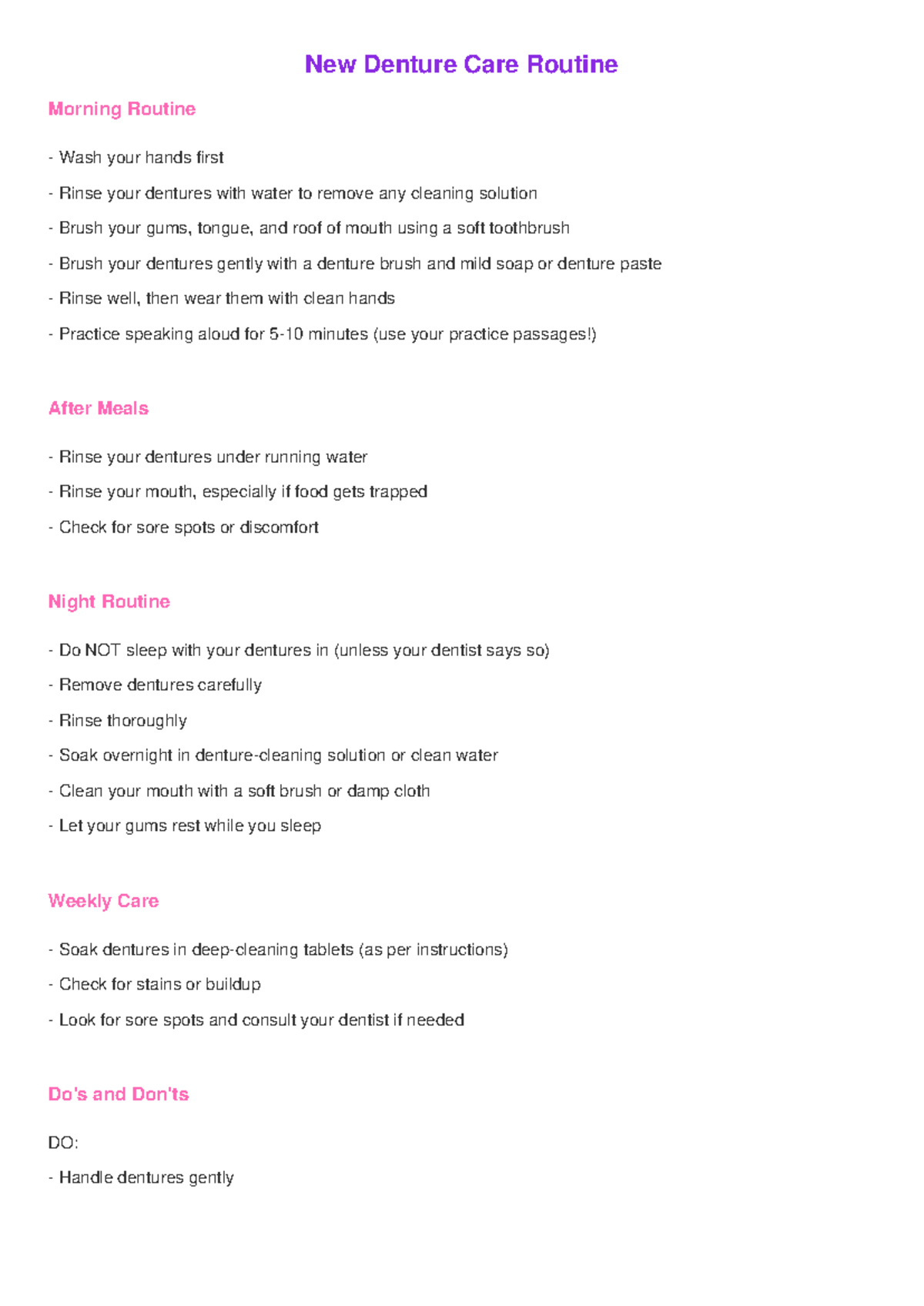 New Denture Care Routine Guide: Essential Steps for Daily Care - Studocu