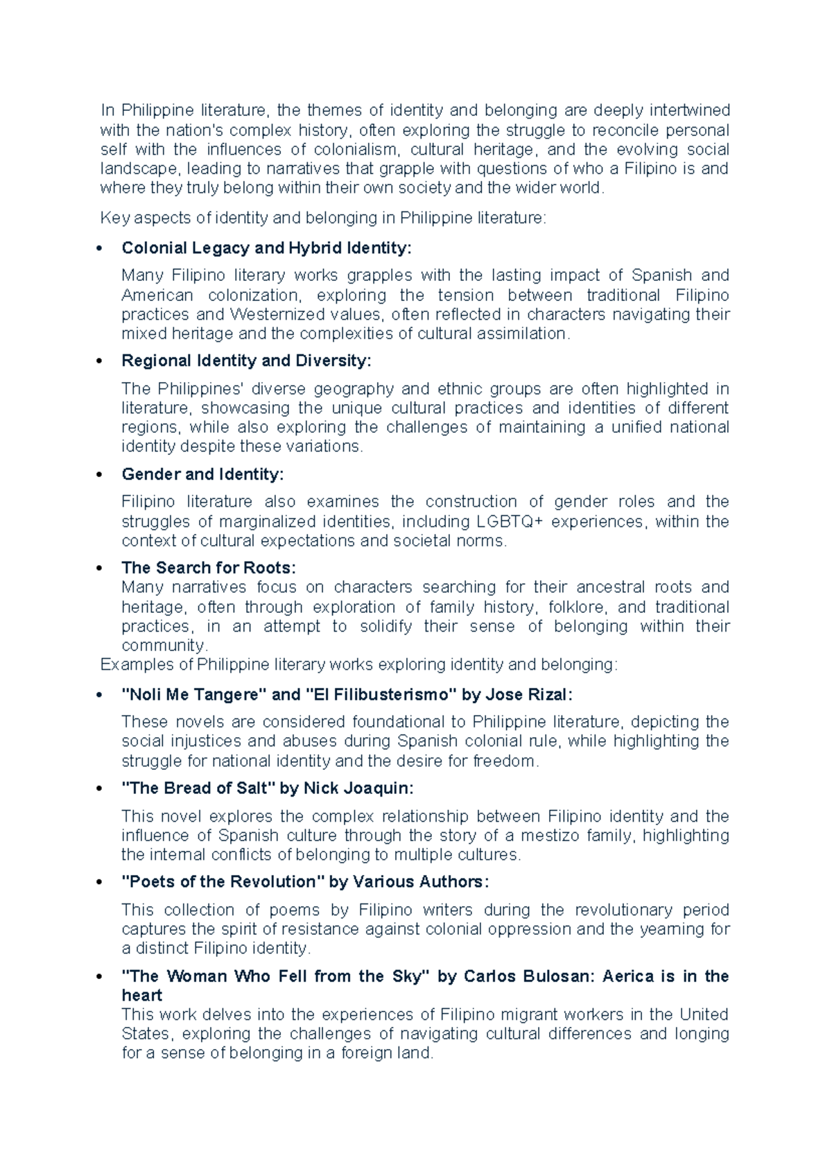 Contemporary Phil. Literature: Themes of Identity & Belonging Report ...
