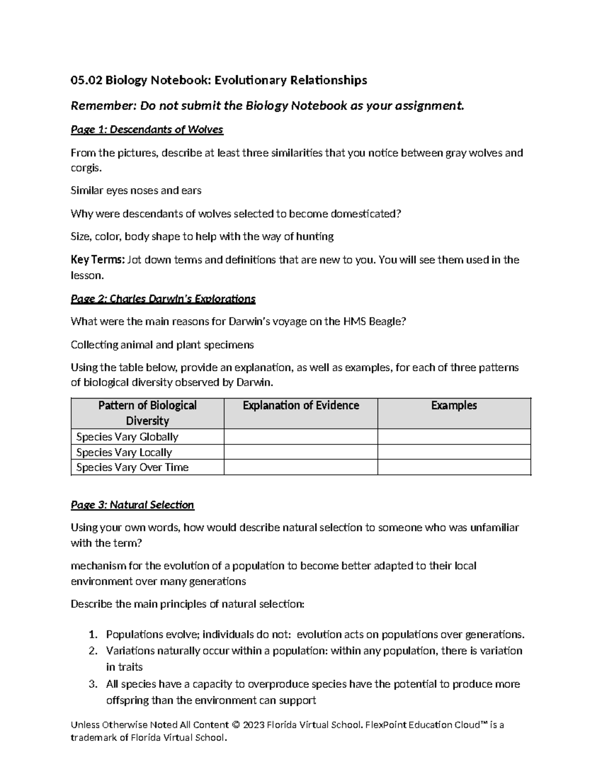 05.02 Biology Notebook: Evolutionary Relationships and Natural ...