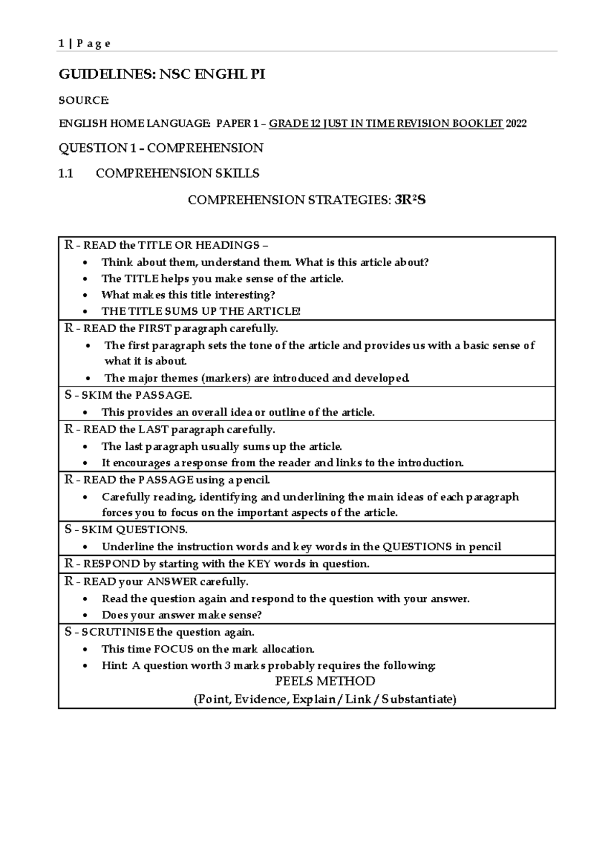 Comprehension Skills Guidelines for NSC ENGHL PI - Grade 12 Paper 1 ...