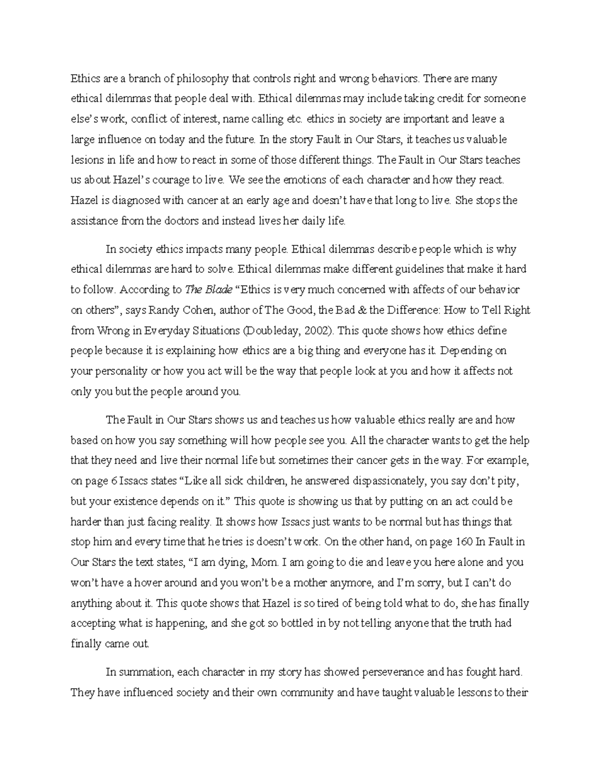 Ethics and Dilemmas in "The Fault in Our Stars": A Philosophical ...