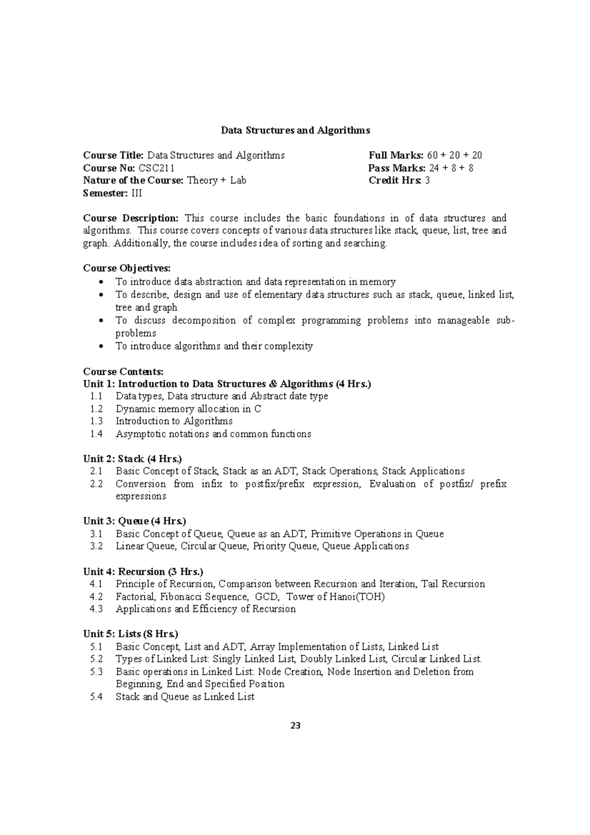 CSC211 Data Structures & Algorithms Course Overview - Studocu