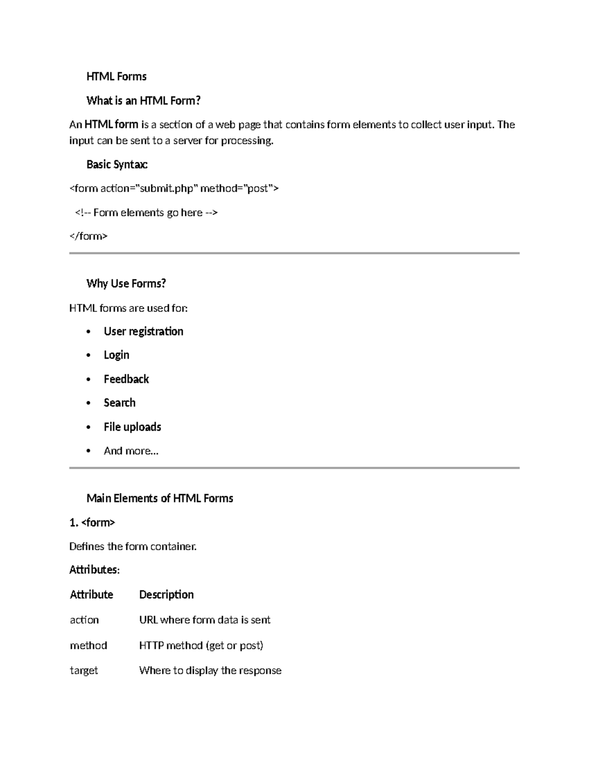 HTML Forms Overview: Structure, Elements, and Validation - Studocu