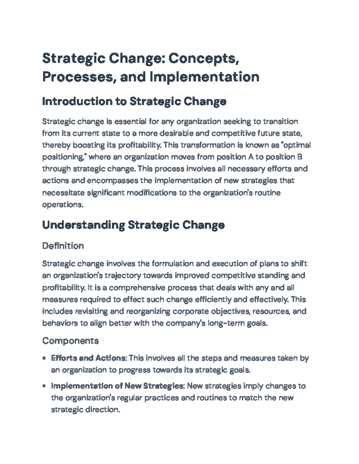 Strategic Change: Concepts, Processes, and Implementation Overview ...