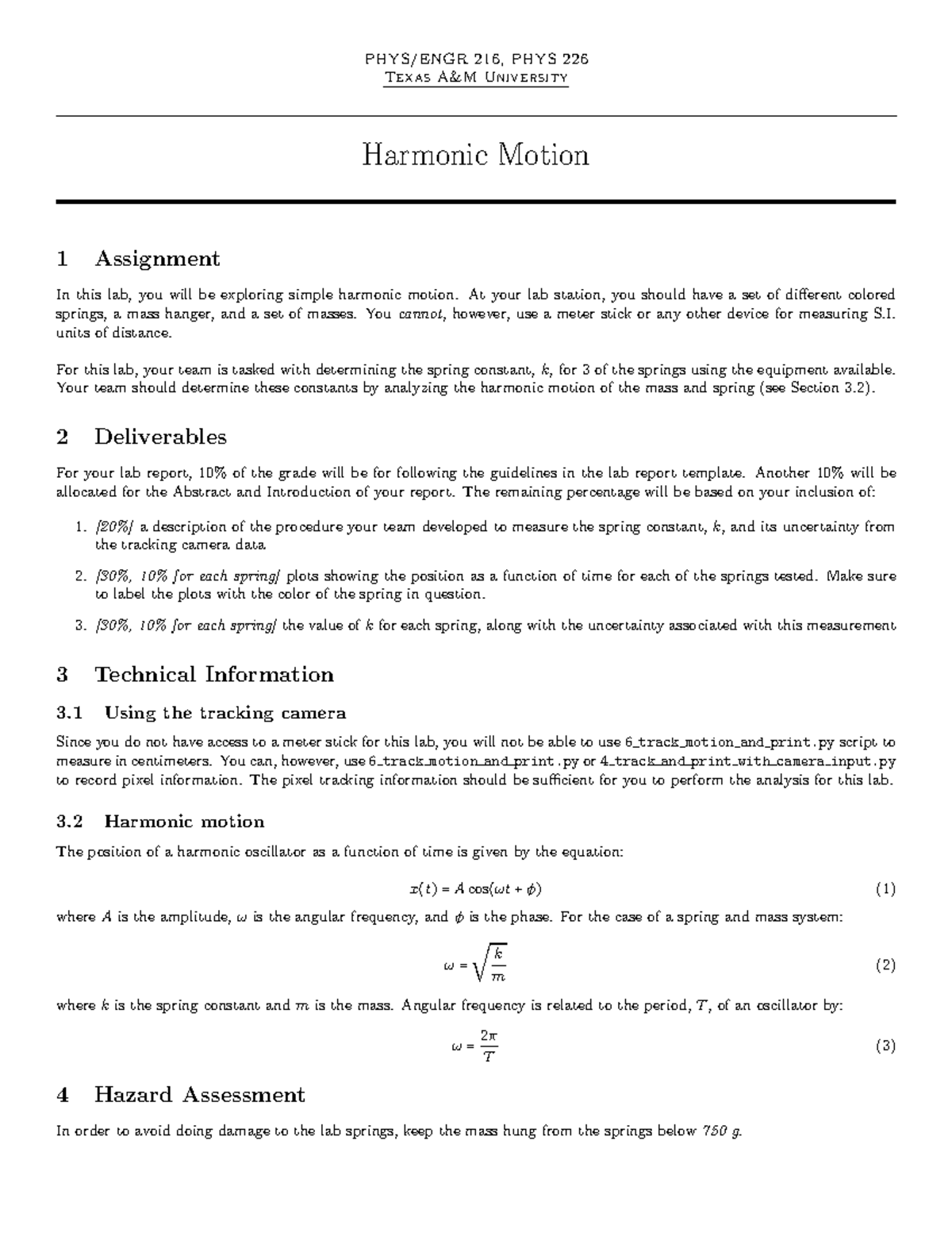 PHYS/ENGR 216 Lab 6: Exploring Harmonic Motion and Spring Constants - Studocu
