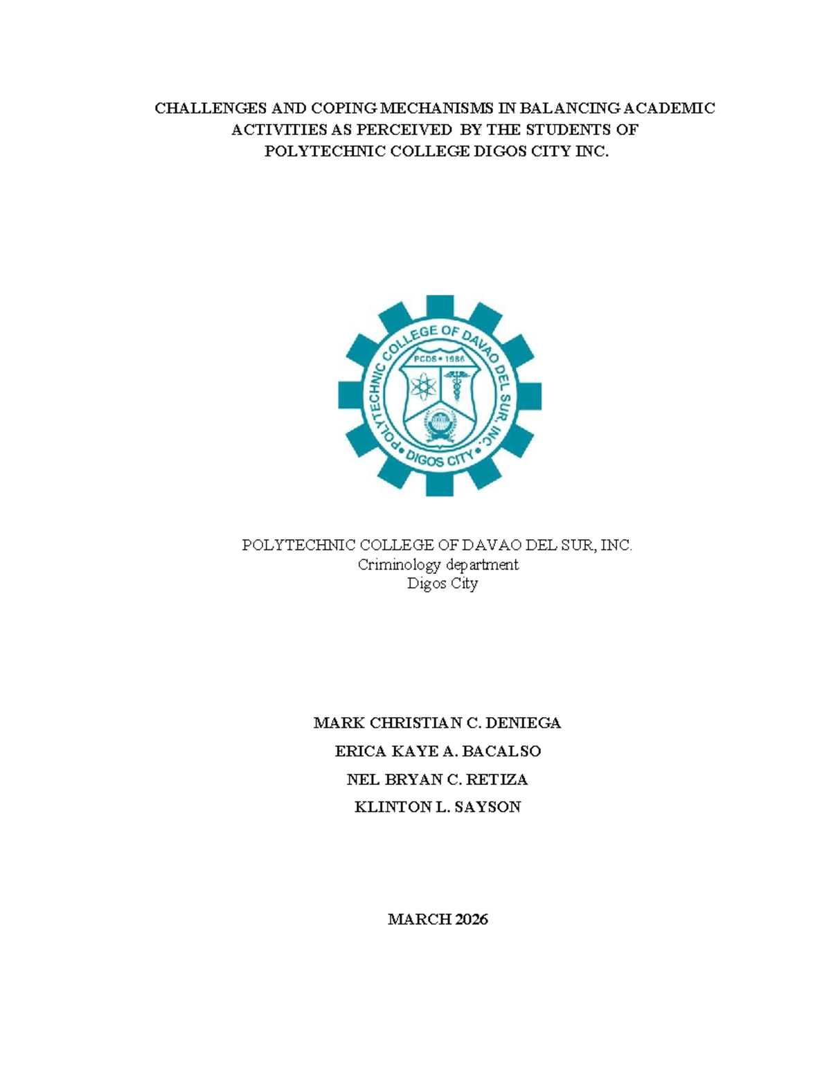 Challenges and Coping Mechanisms in Academic Balance: A BSCrim Thesis ...