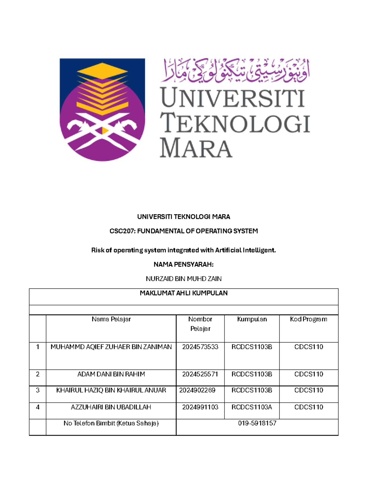 CSC207: Final Report on AI Risks in Operating Systems - Studocu