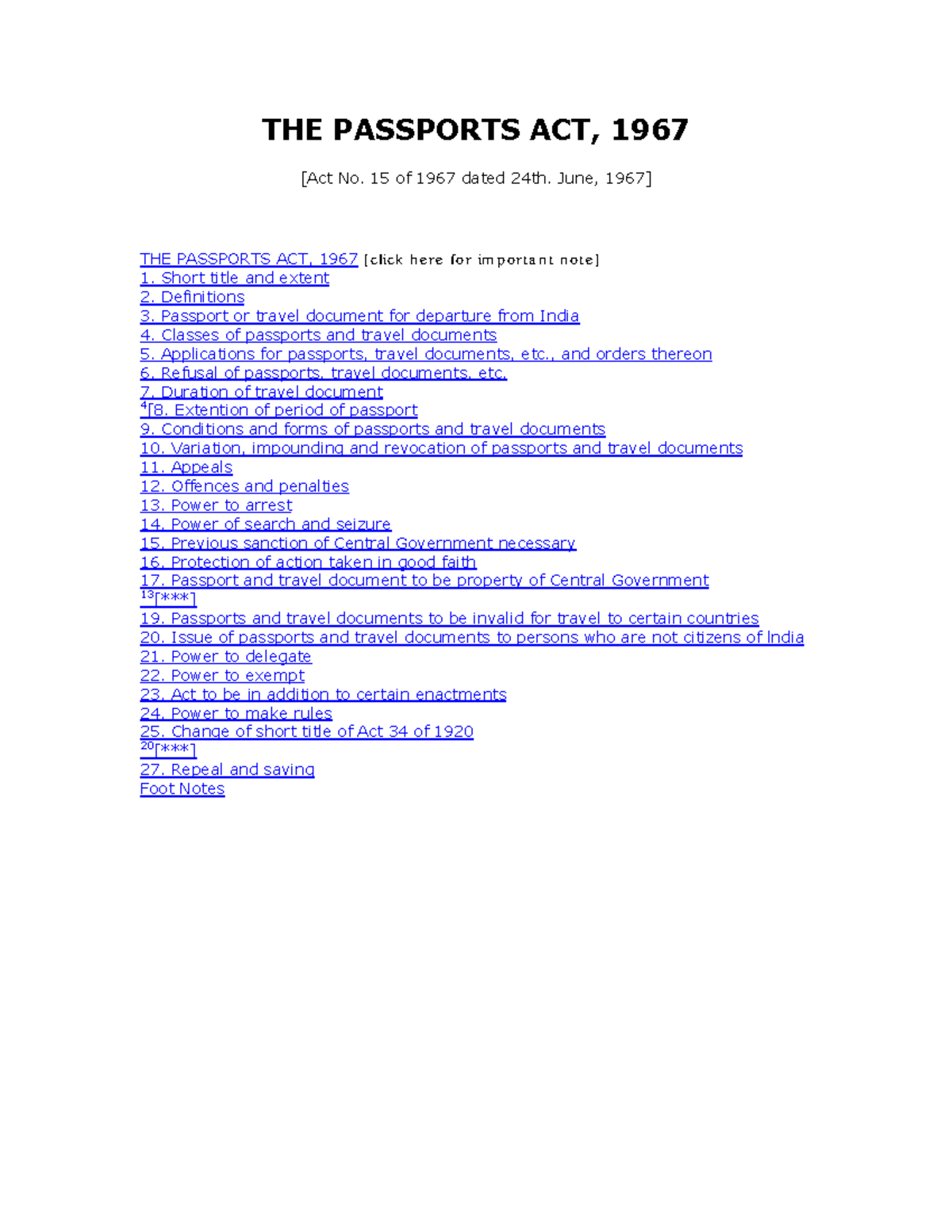 Passports act - Its lecture notes - THE PASSPORTS ACT, 1967 [Act No. 15 ...