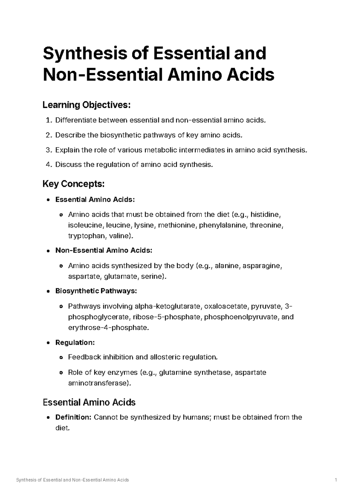 Synthesis of Essential and Non-Essential Amino Acids - Synthesis of ...