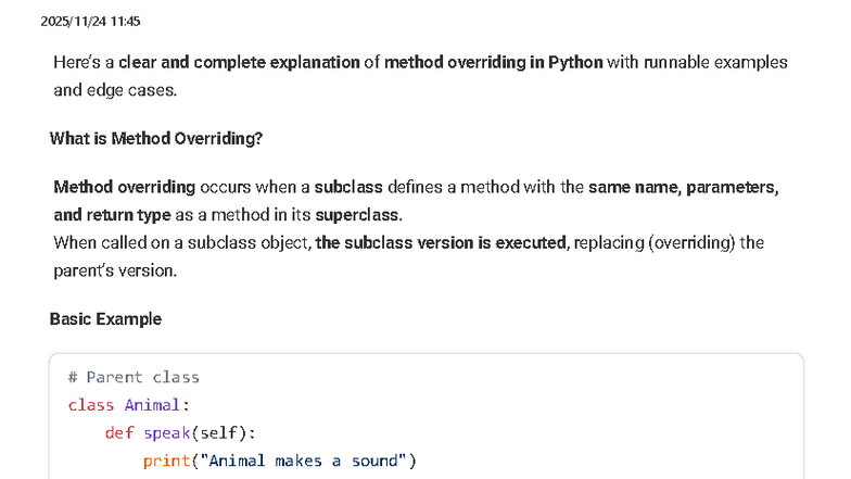 Method Overriding in Python: Concepts & Examples (1763964936118) - Studocu
