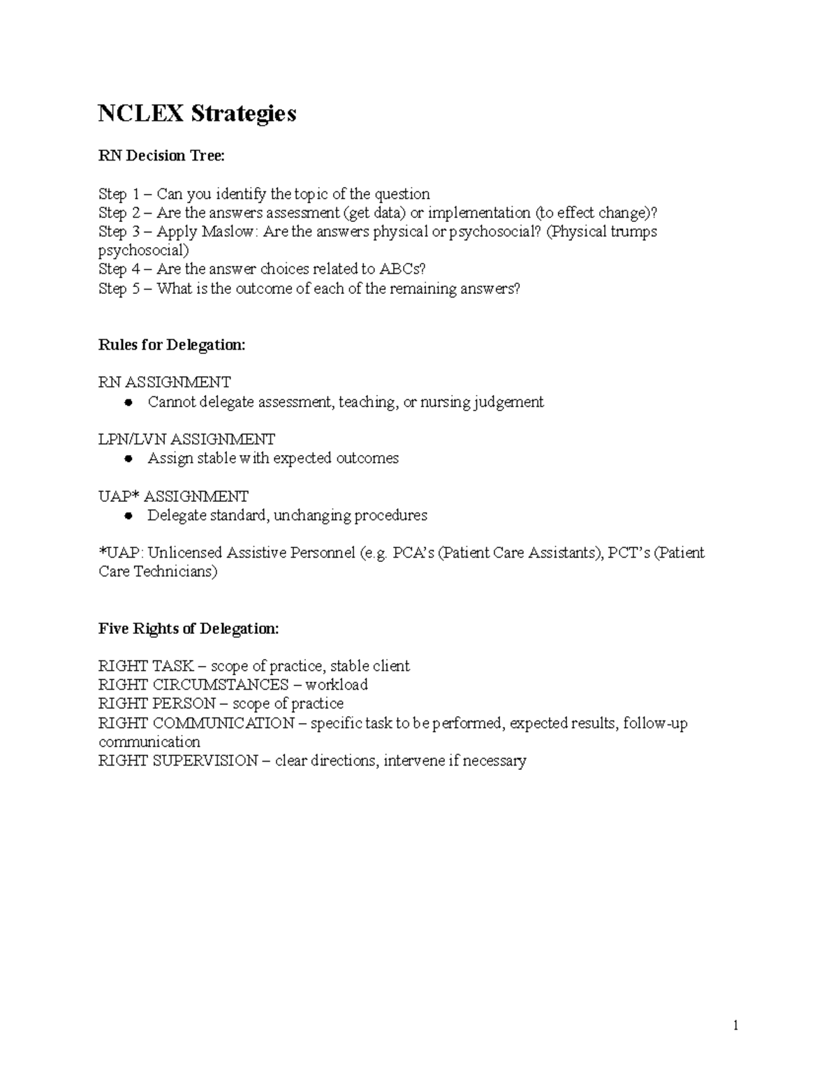 NCLEX Strategies RN: Decision Tree for Effective Nursing Practice - Studocu