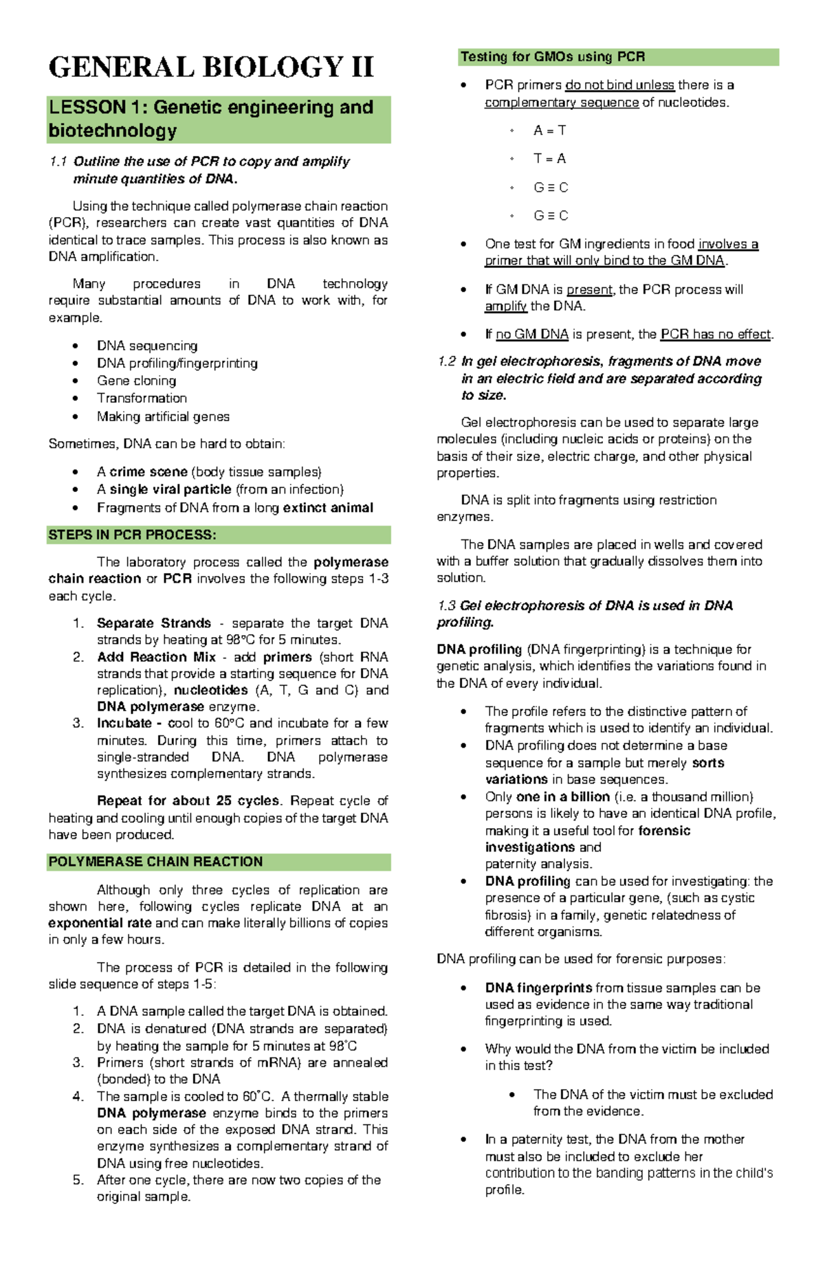 General Biology 2 Reviewer - GENERAL BIOLOGY II LESSON 1: Genetic engineering and biotechnology ...