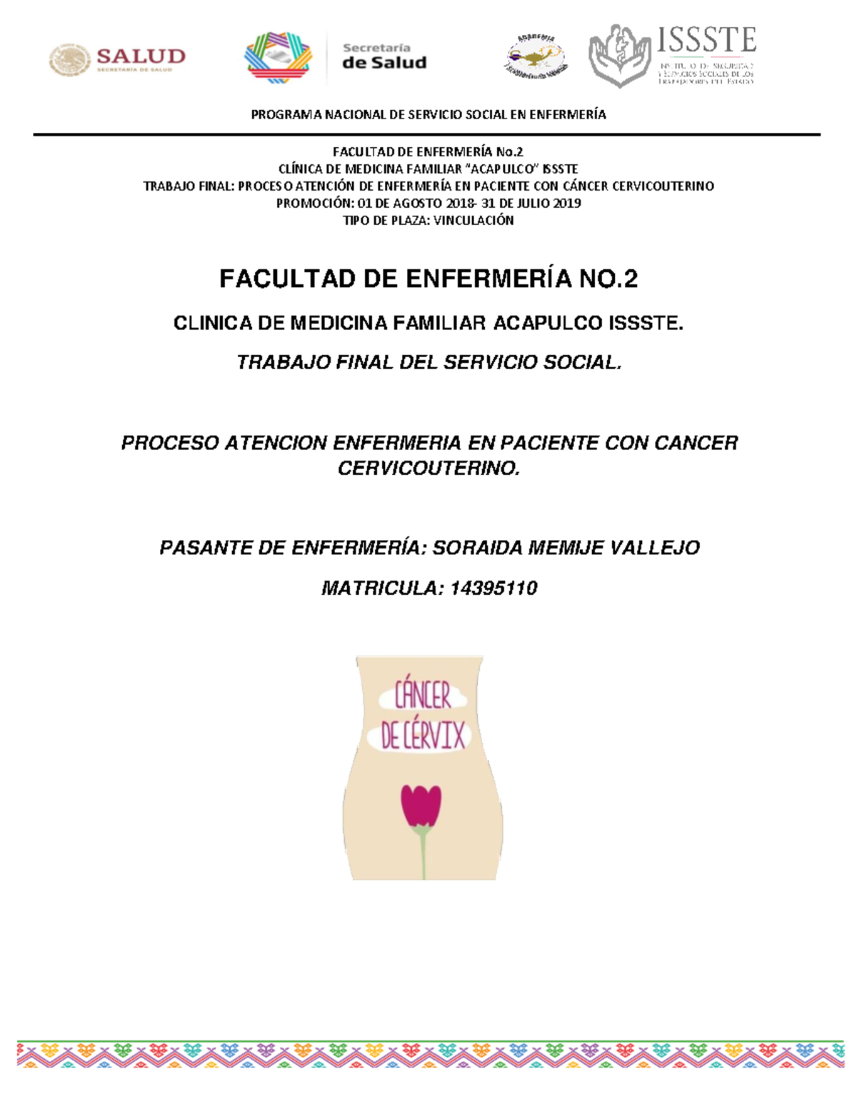 Trabajo Final: Proceso Atención Enfermería en CaCu - PAE-01-2018 - Studocu