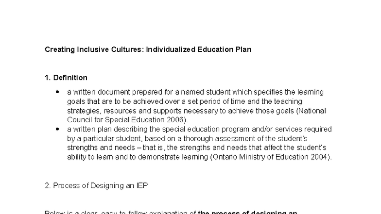 Creating Inclusive Cultures: IEP Development Process Overview - Studocu