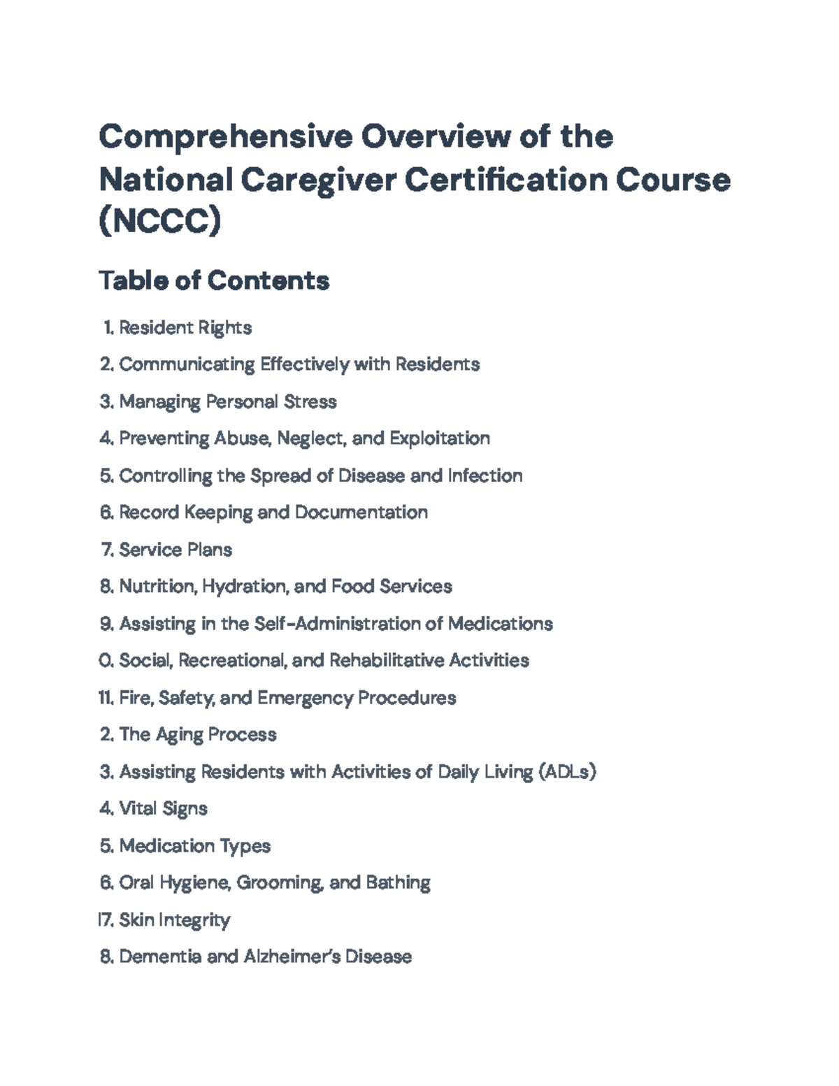 National Caregiver Certification Course (NCCC) Comprehensive Overview ...