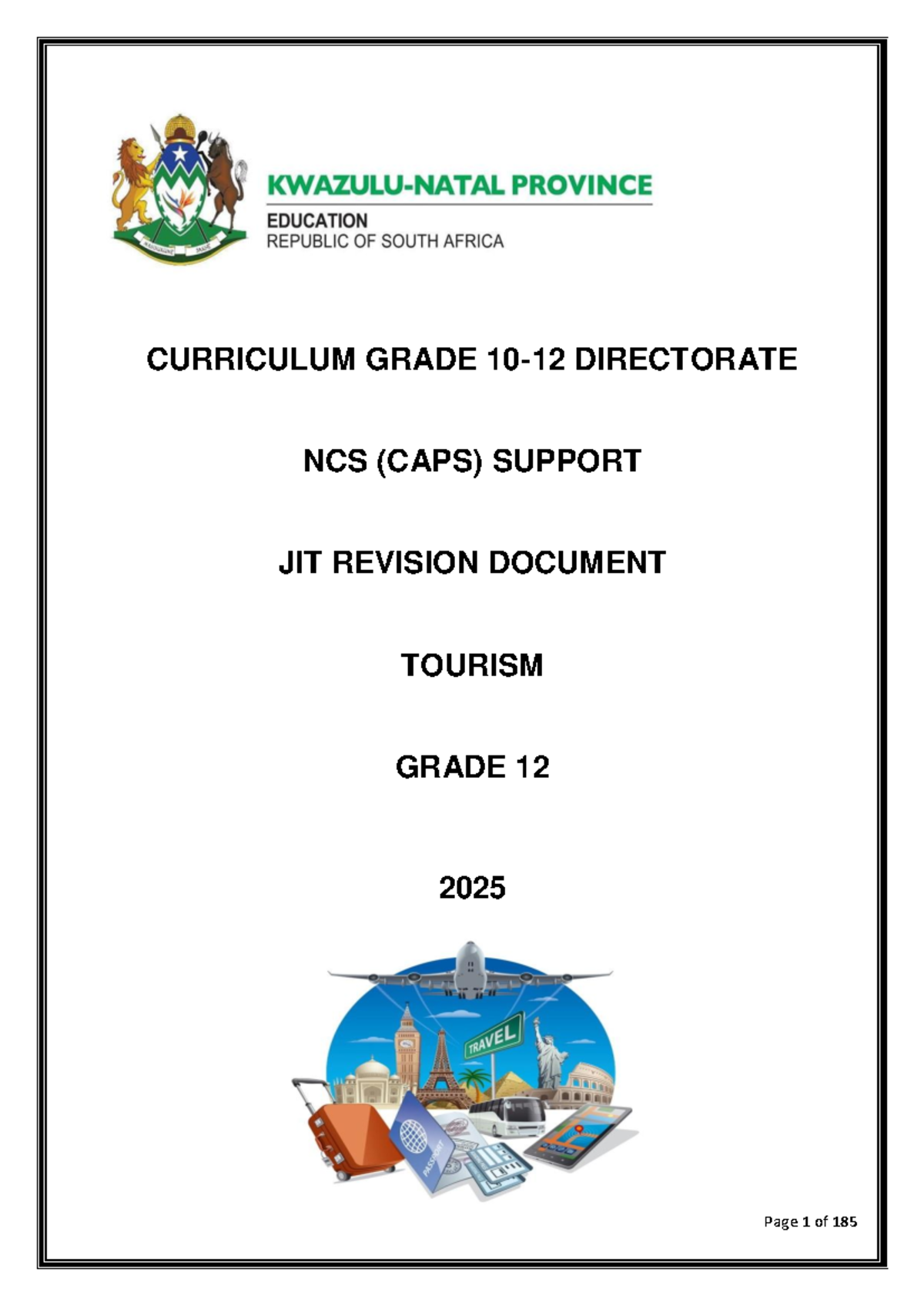 NCS Tourism Grade 12 JIT Revision Document for Midterm 2025 - Studocu