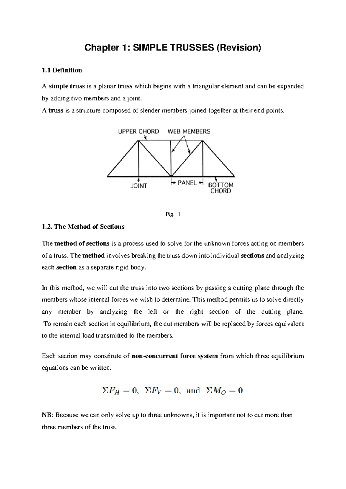Chapter 1: Understanding Simple Trusses and the Method of Sections ...