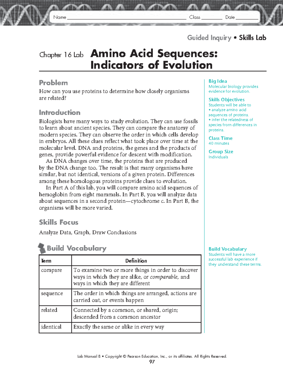Bio 10 Lab: Amino Acid Analysis and Evolution Evidence - Studocu