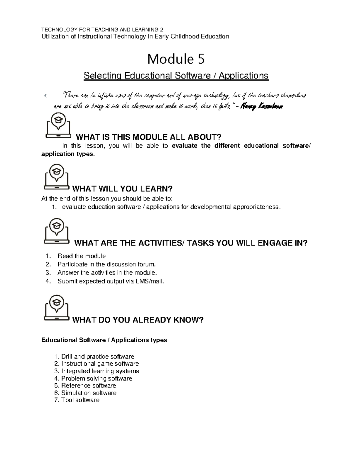 Module 5 Technology for Teaching and Learning - Utilization of ...