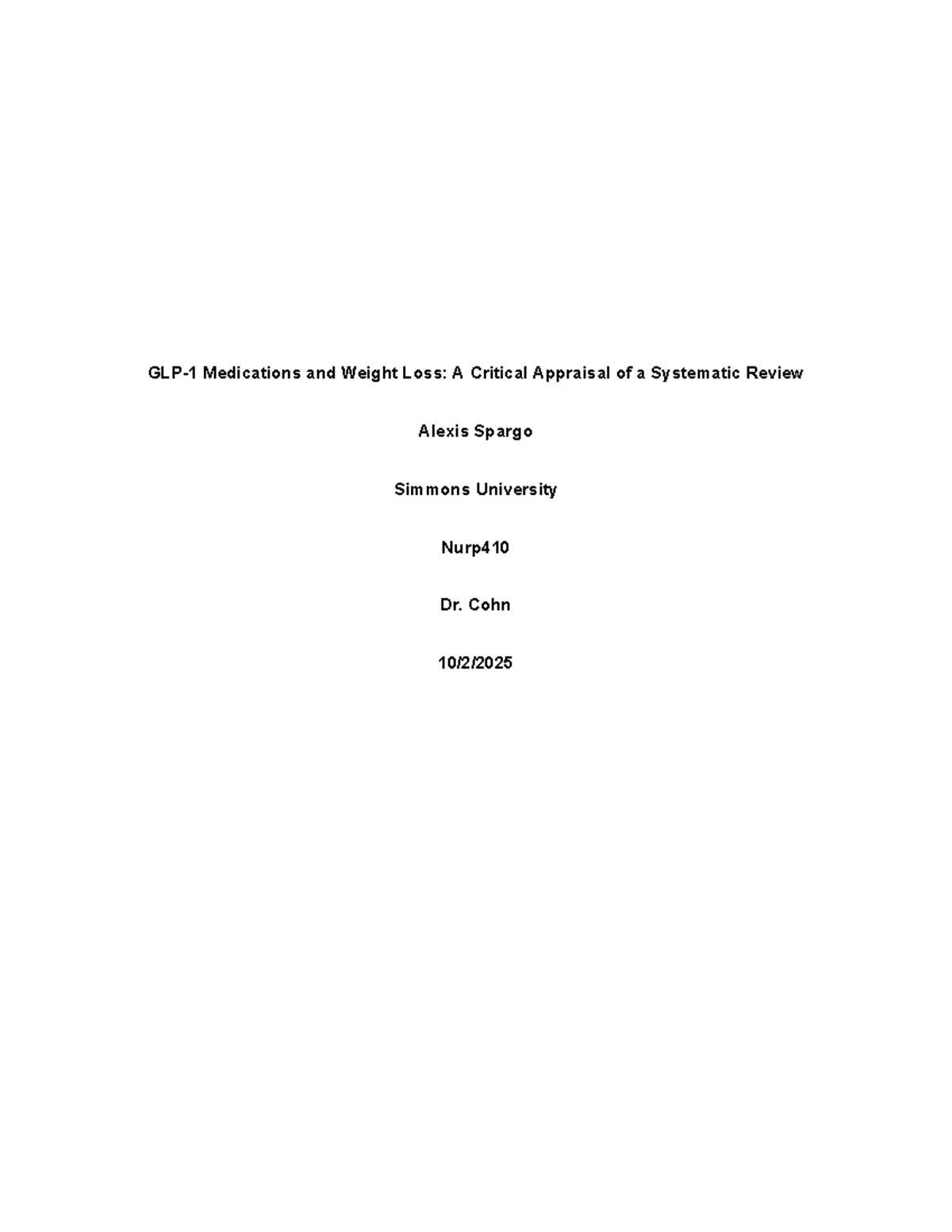 NURP410: Systematic Review Critique on Medications for Weight Loss ...
