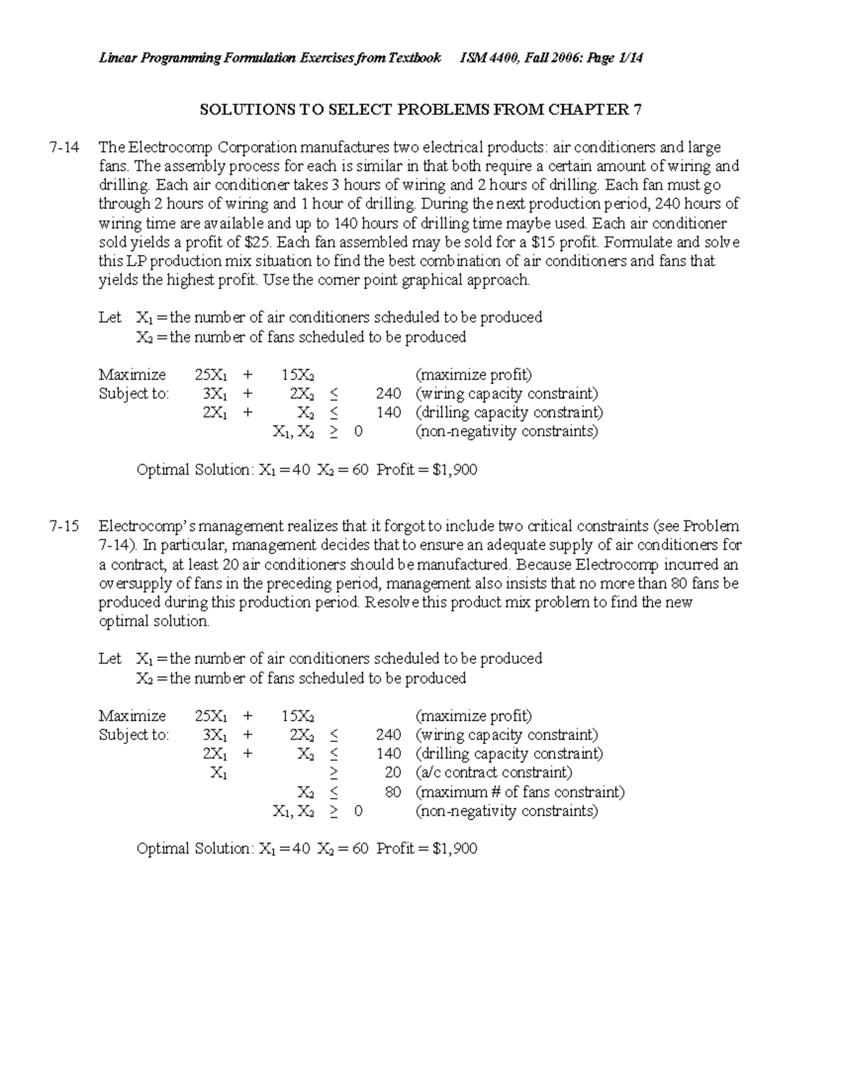 Solutions to LP Formulation Problems from Chapters 7 & 8 - Studocu