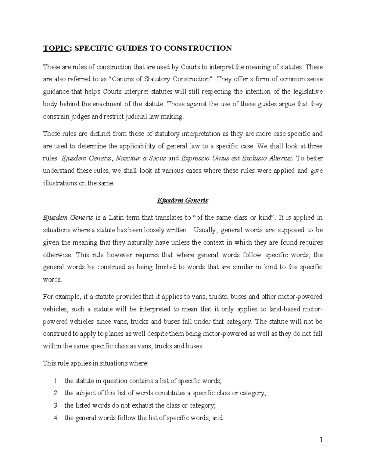 Lecture 5 - Specific Guides to Statutory Construction - Studocu