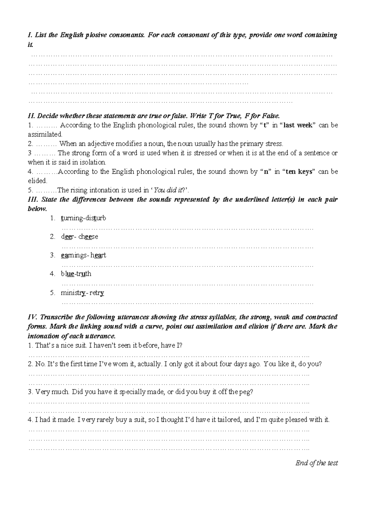 Phon.II. 4.014 Test 1: English Plosives & Phonological Rules - Studocu