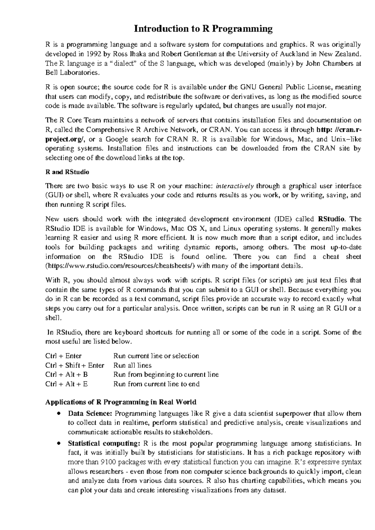 R Programming Basics: Data Types, Vectors, and Functions - Studocu