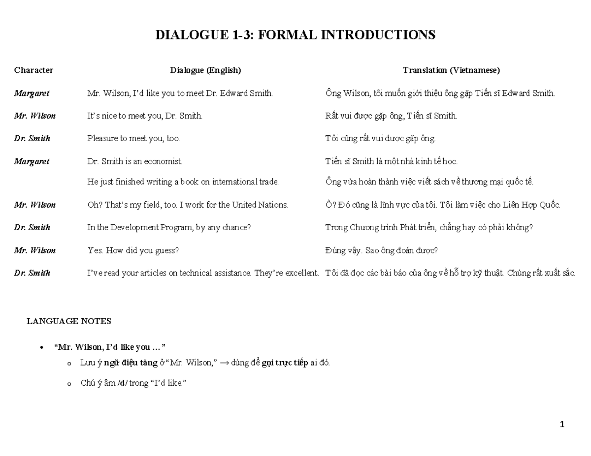 Lesson 2: Formal Introductions in English & Vietnamese - Studocu