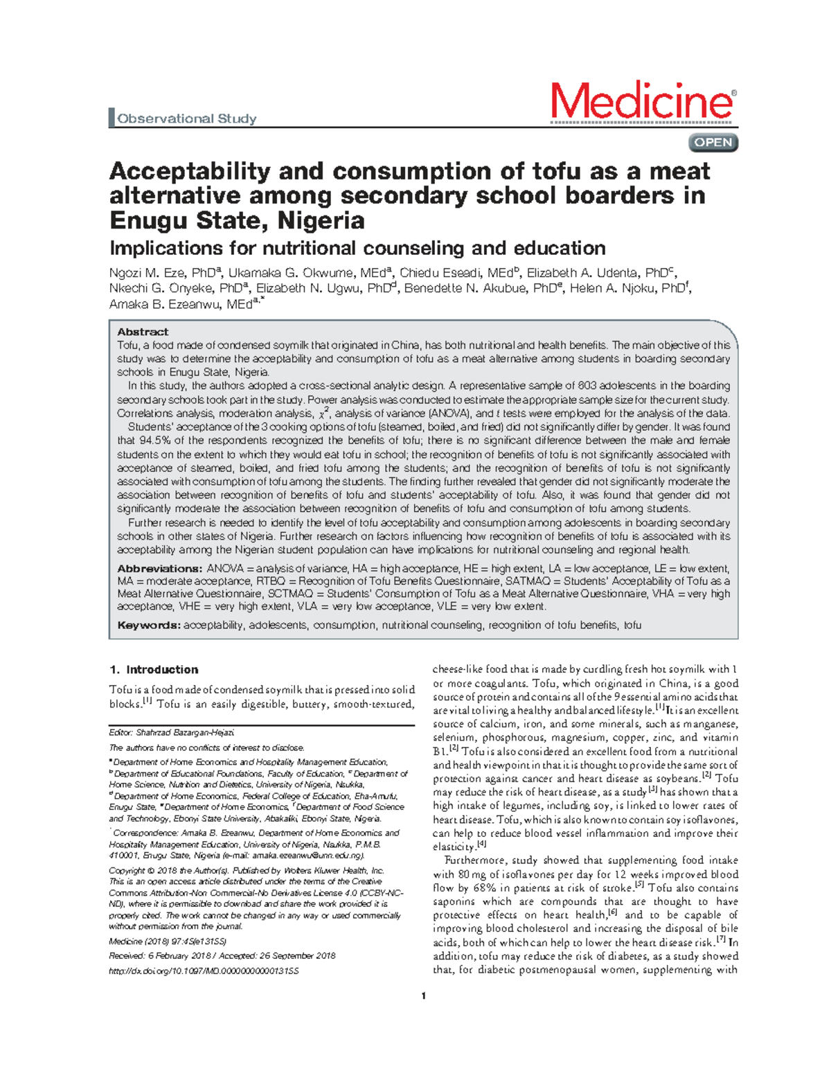 Acceptability and Consumption of Tofu as a Meat Alternative Among ...