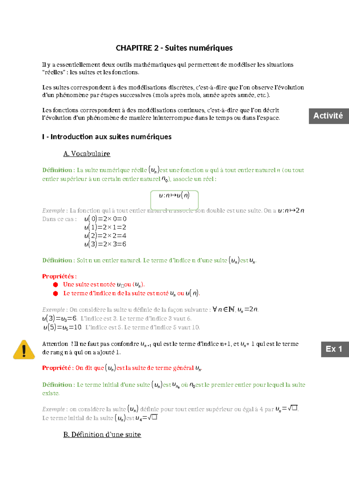 Chapitre 2 - Suites Numériques et Modélisation Mathématique - Studocu