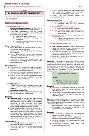 AS Level Business Studies Notes (9609) - Comprehensive Overview - Studocu