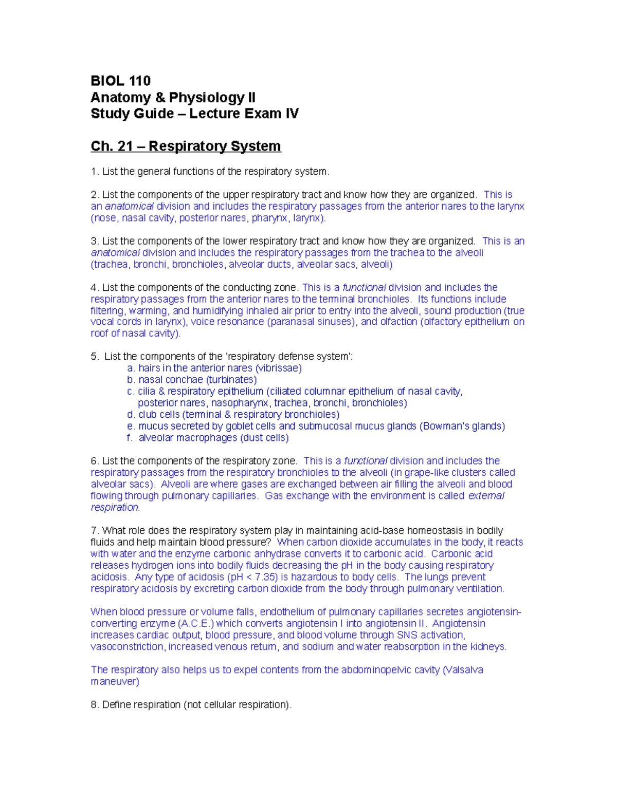 Biology 110 Study Guide - BIOLOGY 110 FINAL EXAM STUDY GUIDE The ...