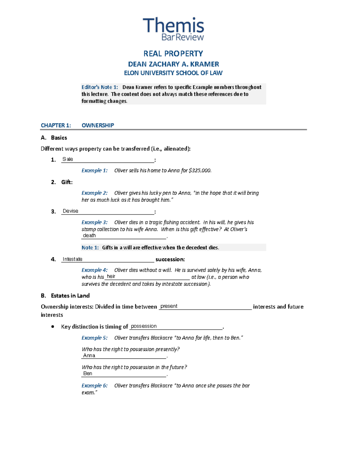 Real Property Outline (LAW 2024) - Dean Zachary A. Kramer - Studocu