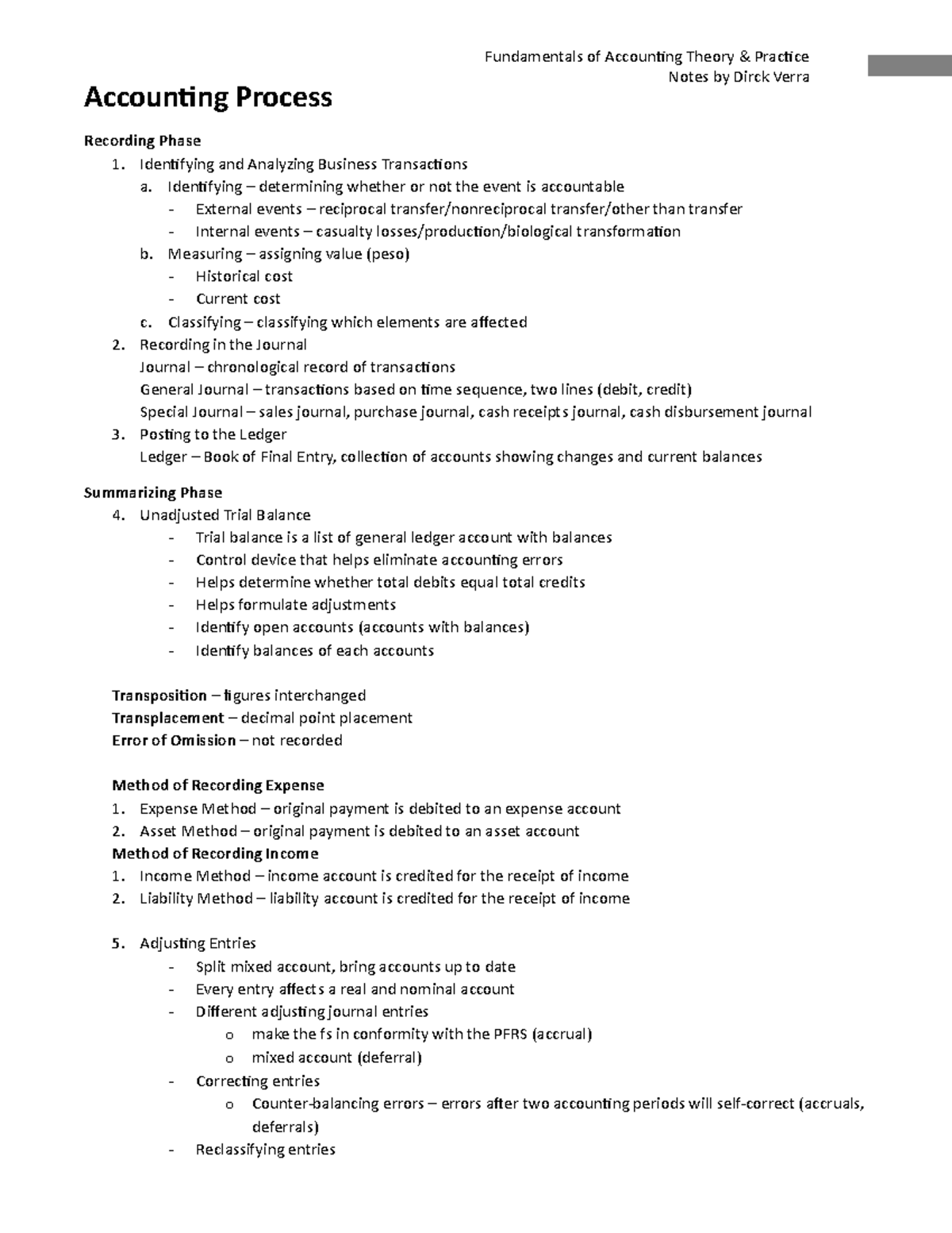 Accounting Process - Fundamentals of Accounting Theory & Practice 1 ...