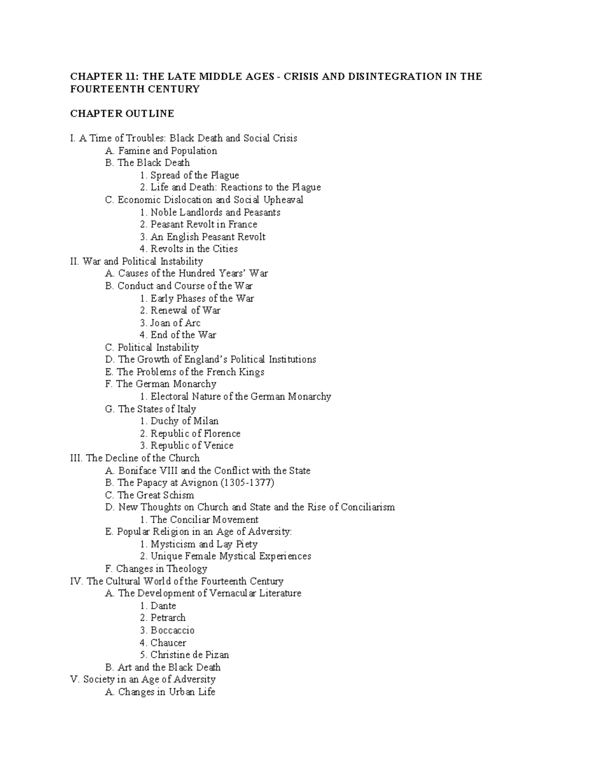 APEuro - Chapter 11: Late Middle Ages Overview and Key Events - Studocu