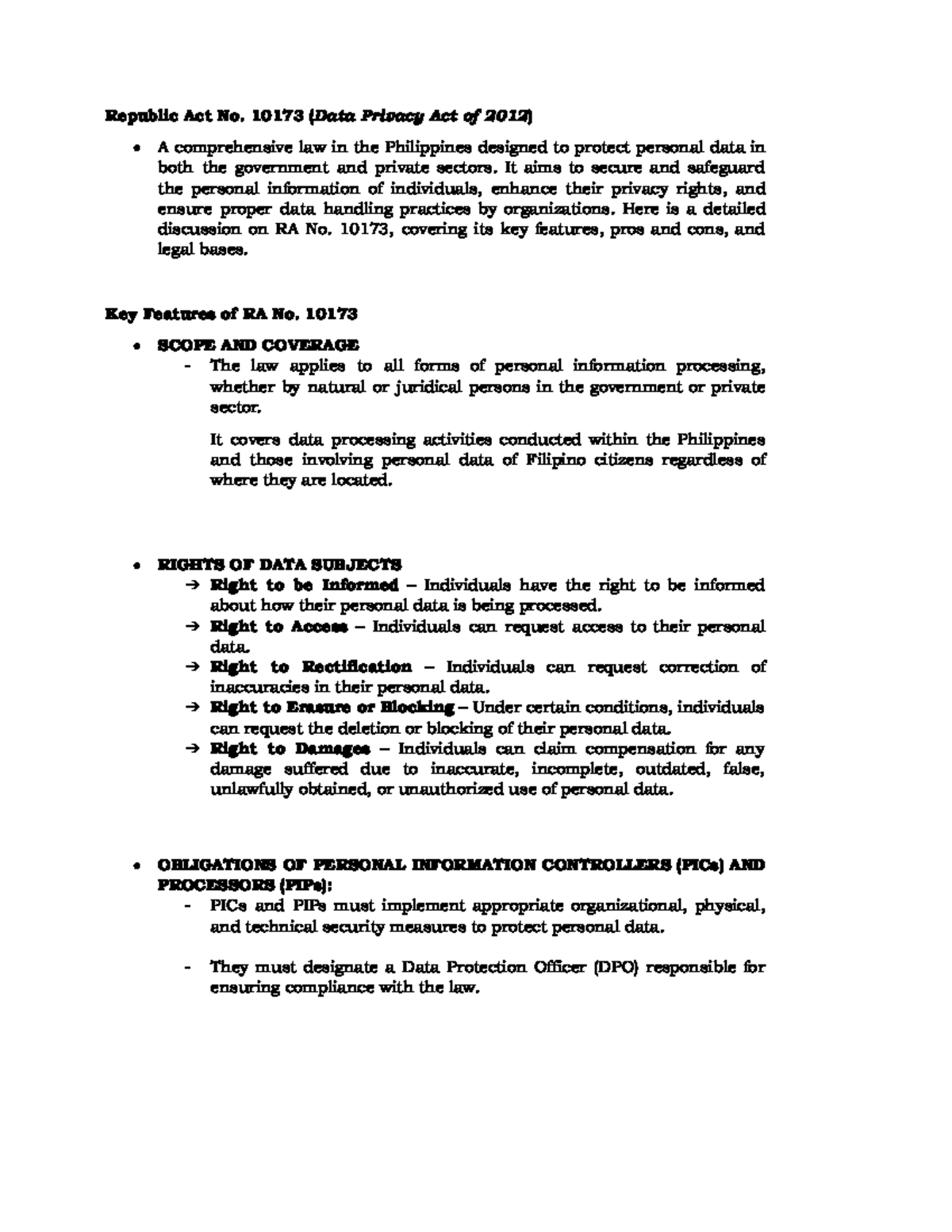 Republic Act No. 10173: Overview of Data Privacy Act 2012 - Studocu