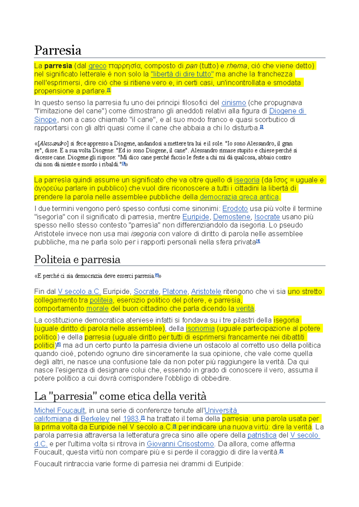 La parresia in Grecia: significato e implicazioni filosofiche - Studocu