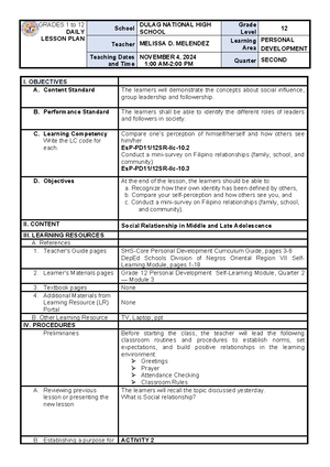 3 DLP IN Perdev - GRADES 1 to 12 DAILY LESSON PLAN School DULAG ...