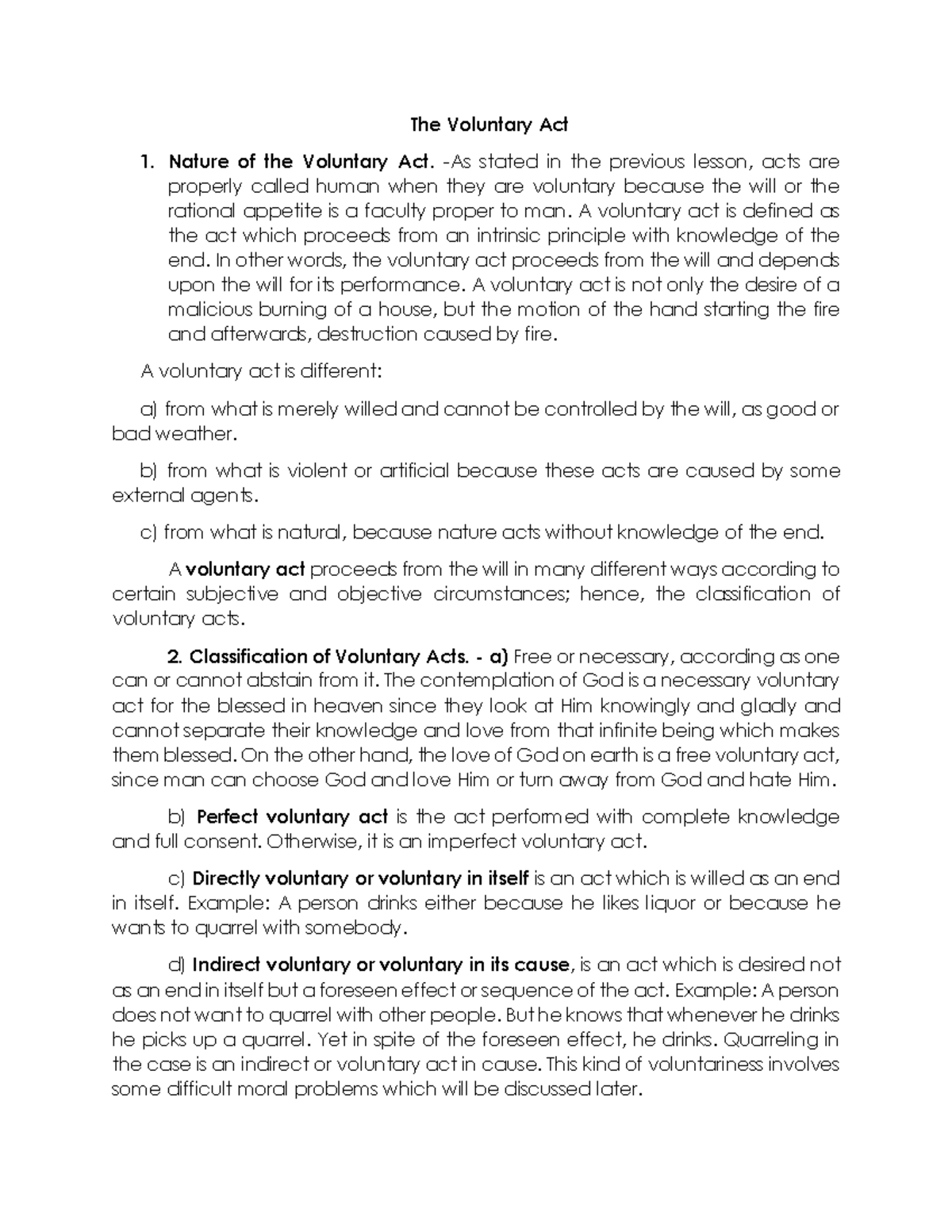 Module - Ethics - asdvad - The Voluntary Act Nature of the Voluntary ...