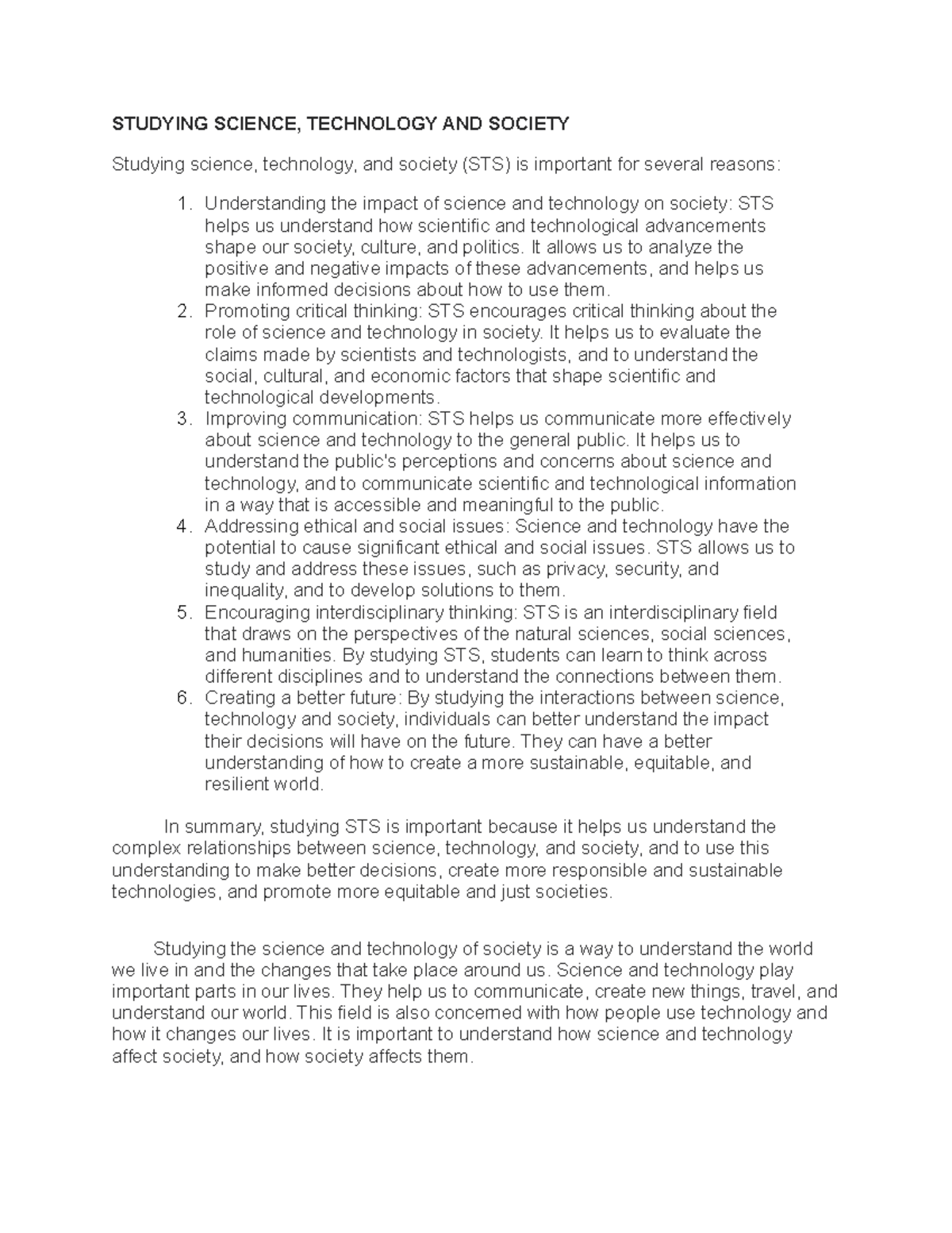 Exploring the Interconnections of STS: Science, Technology & Society ...